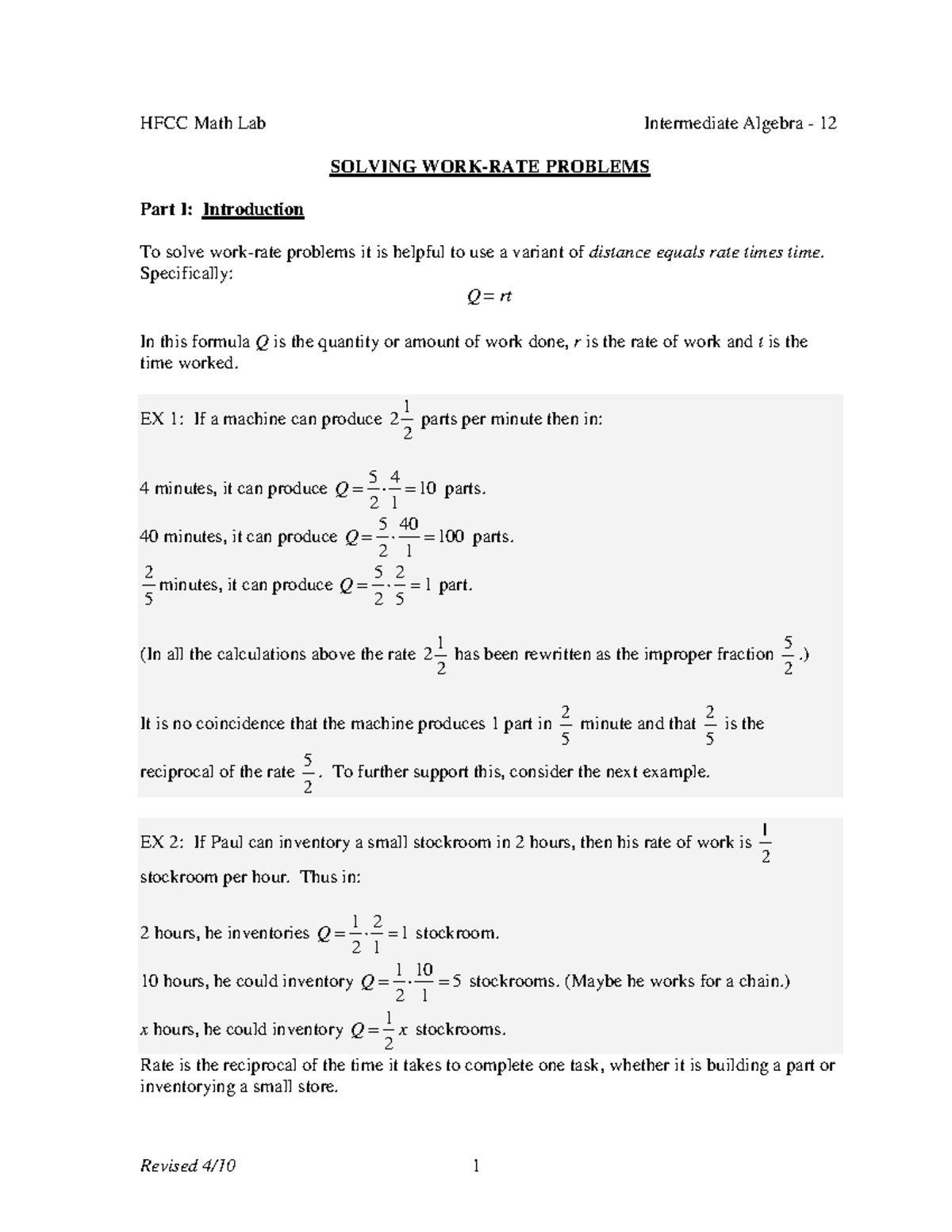 Work - Notes - HFCC Math Lab Intermediate Algebra - 12 SOLVING WORK ...
