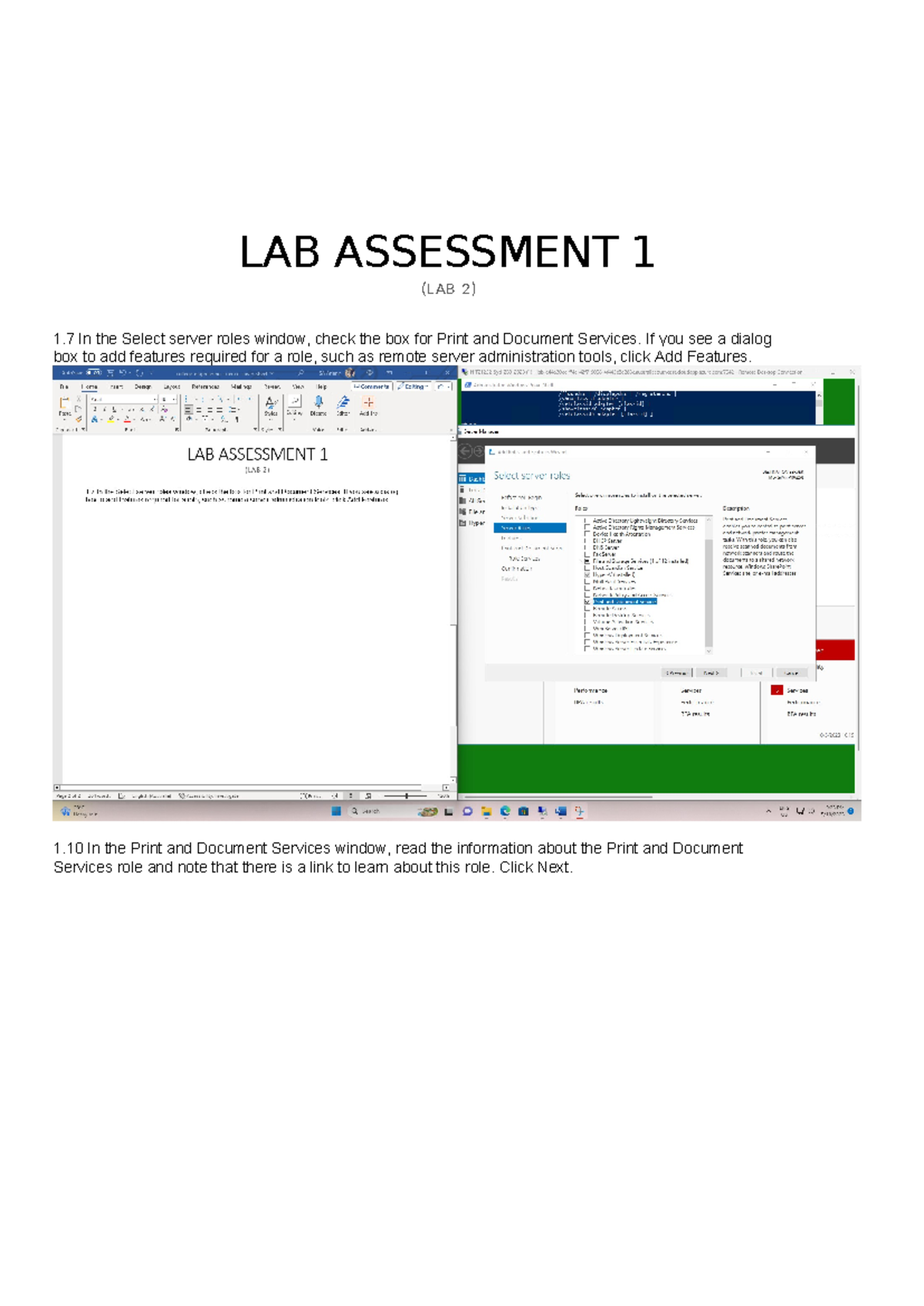 Lab Assessment 1 Saif Arian s4676474 - LAB ASSESSMENT 1 (LAB 2) 1 In the Select server roles ...