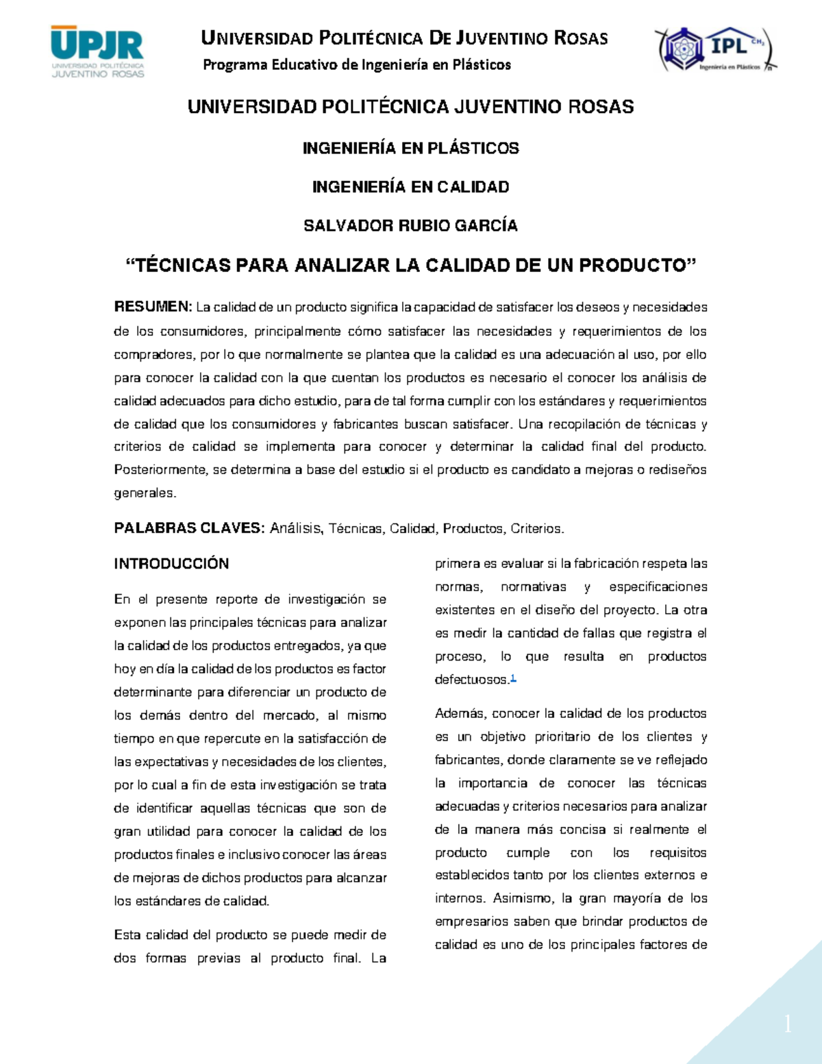 Técnicas para analizar la calidad de un producto - Programa Educativo de Ingeniería en Plásticos ...