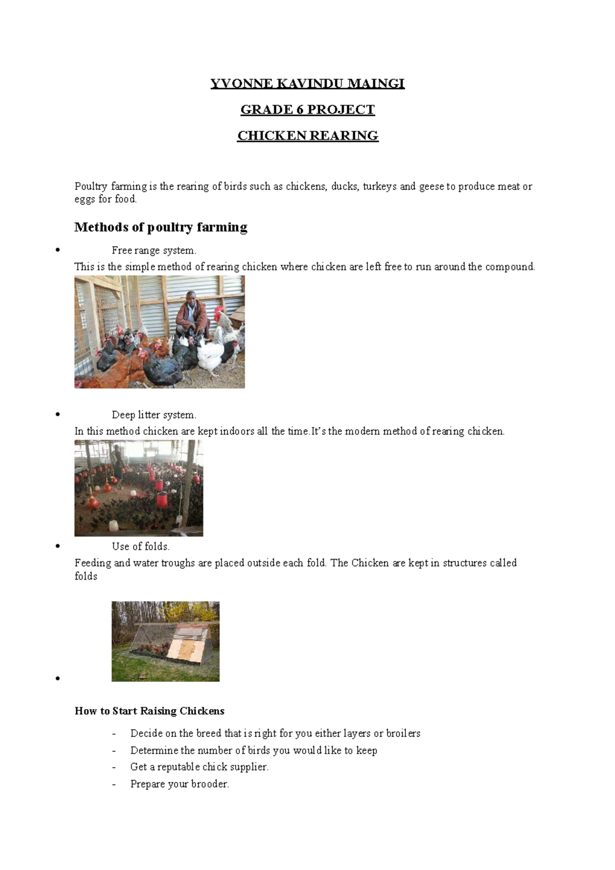 Yvonne project on How to rear chicken - YVONNE KAVINDU MAINGI GRADE 6 ...