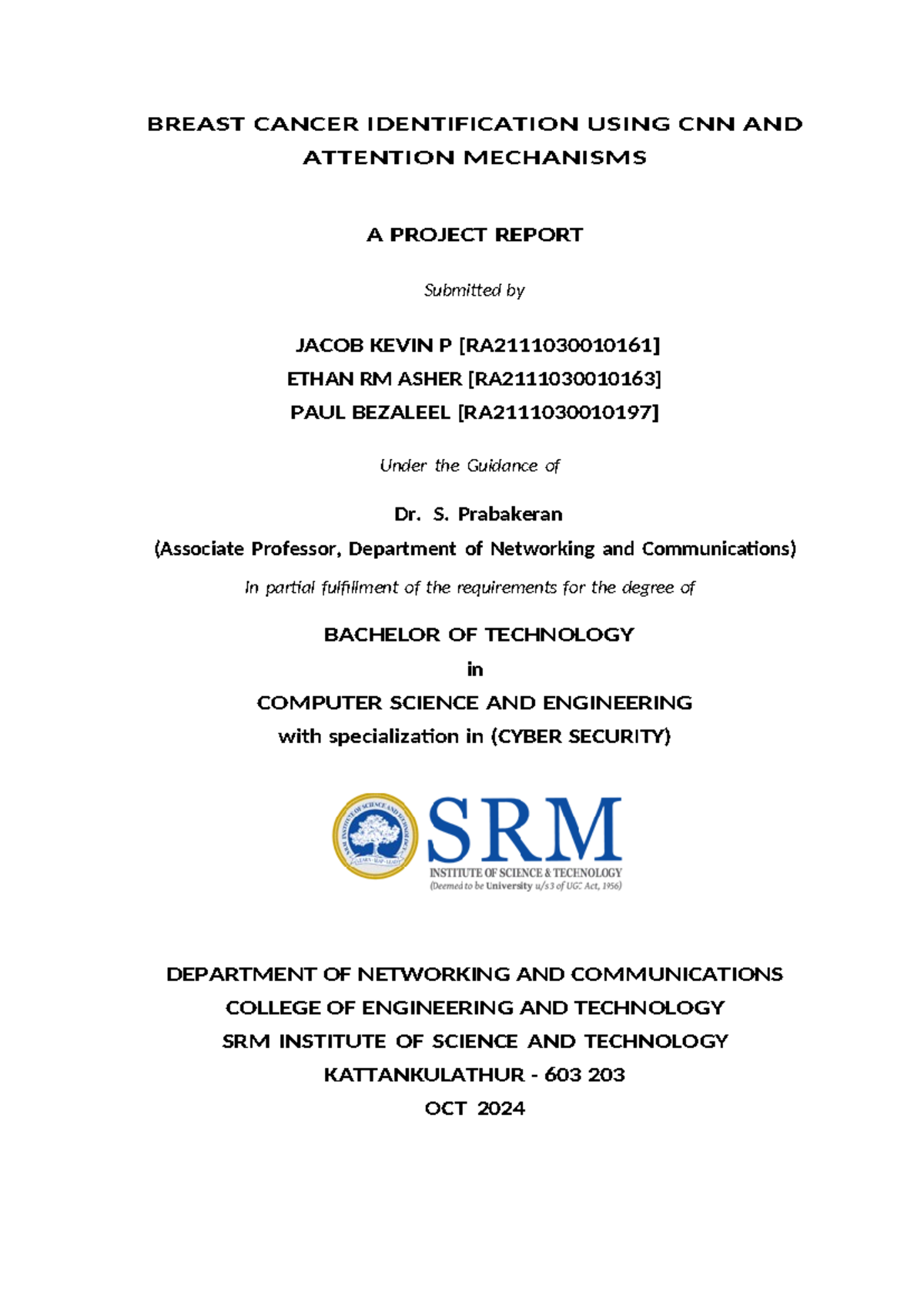 Project Report V1 - BREAST CANCER IDENTIFICATION USING CNN AND ...