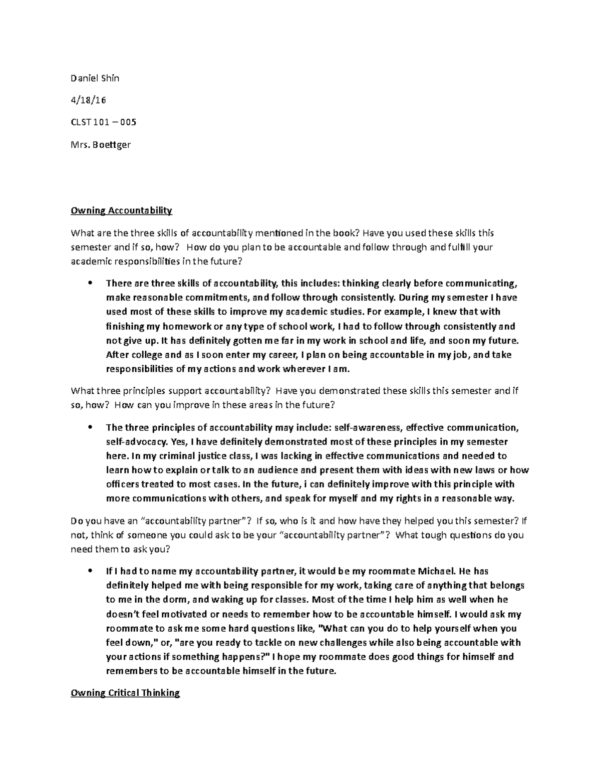 CLST Final Project (ownership plan) - Daniel Shin 4/18/ CLST 101 – 005 ...