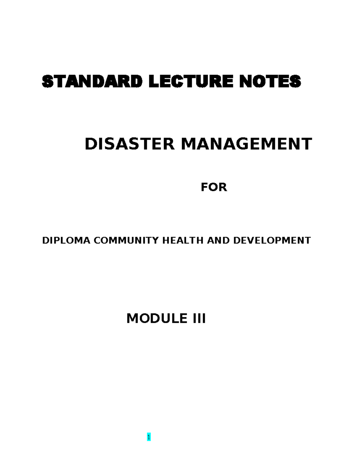 Disaster Management-1-1 - STANDARD LECTURE NOTES DISASTER MANAGEMENT ...