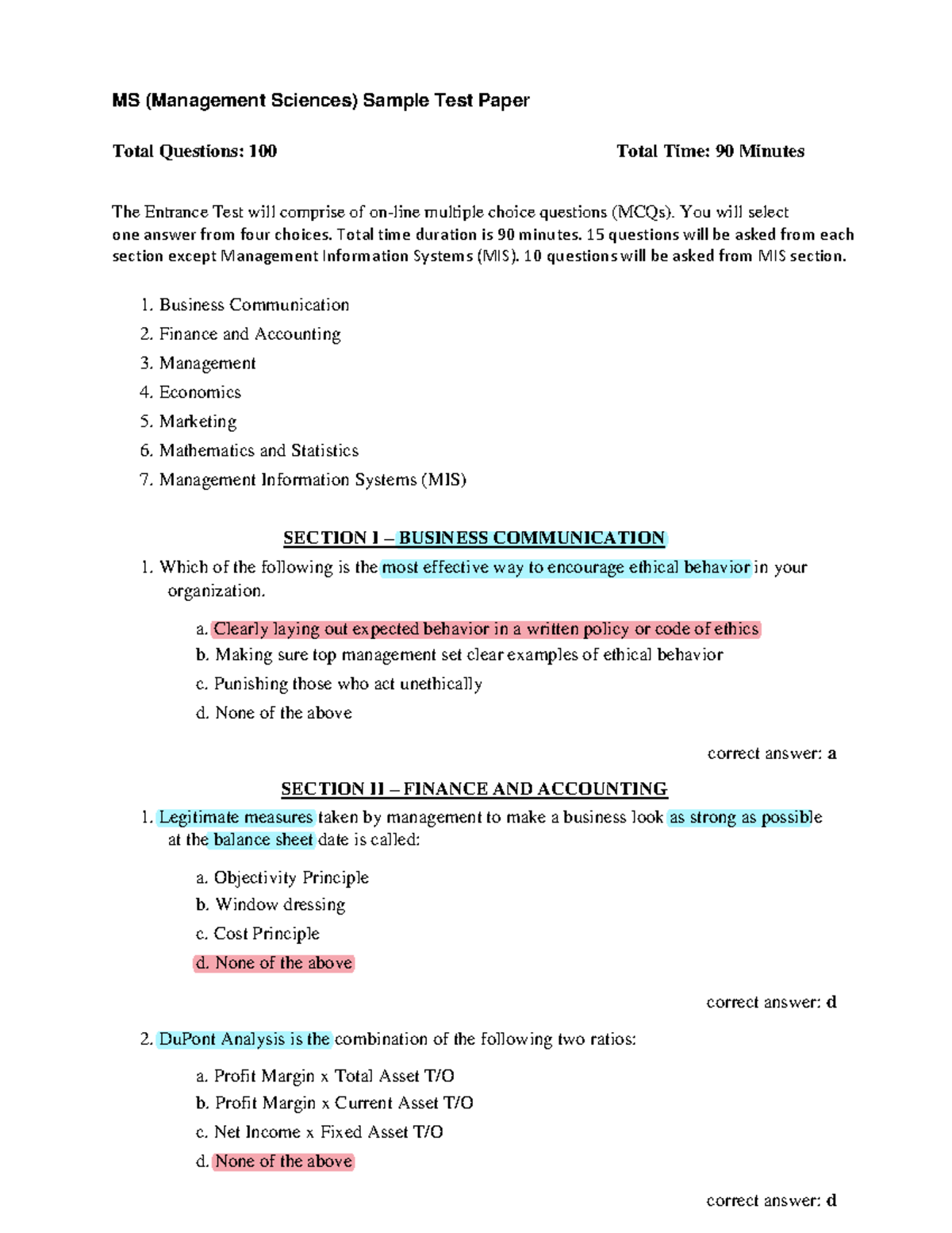 Gat sample paper - HELPFUL MATERIAL - MS (Management Sciences) Sample ...
