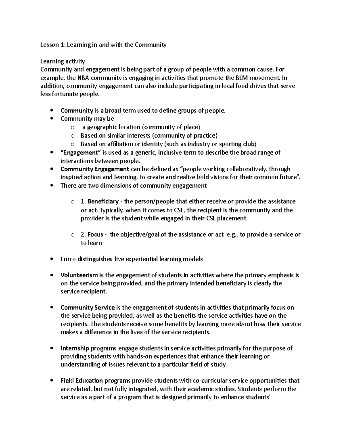 Lesson 1 - Lecture notes 1 - Lesson 1: Learning in and with the ...
