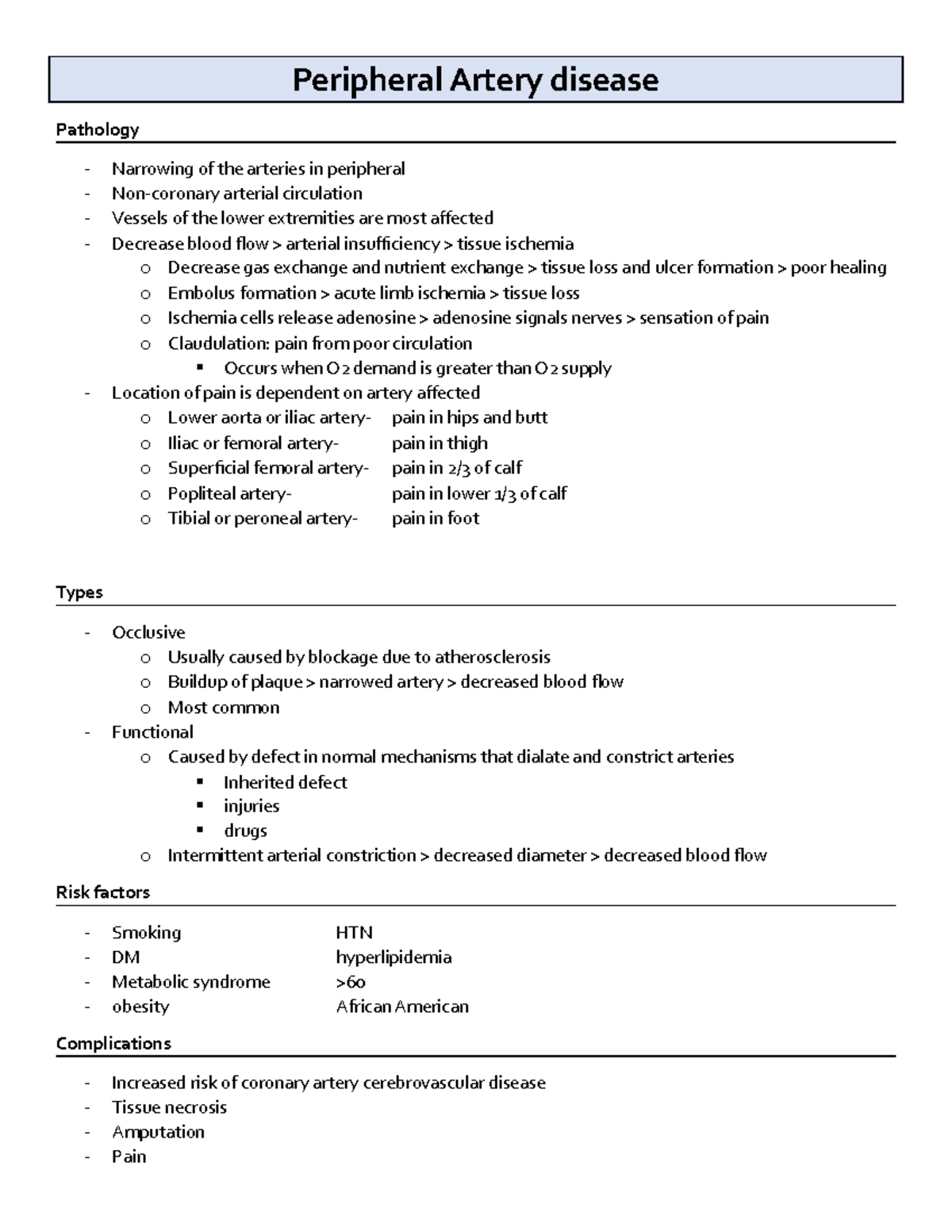 Artery Disease - Cardio lecture notes- easy breakdown, patho, causes ...