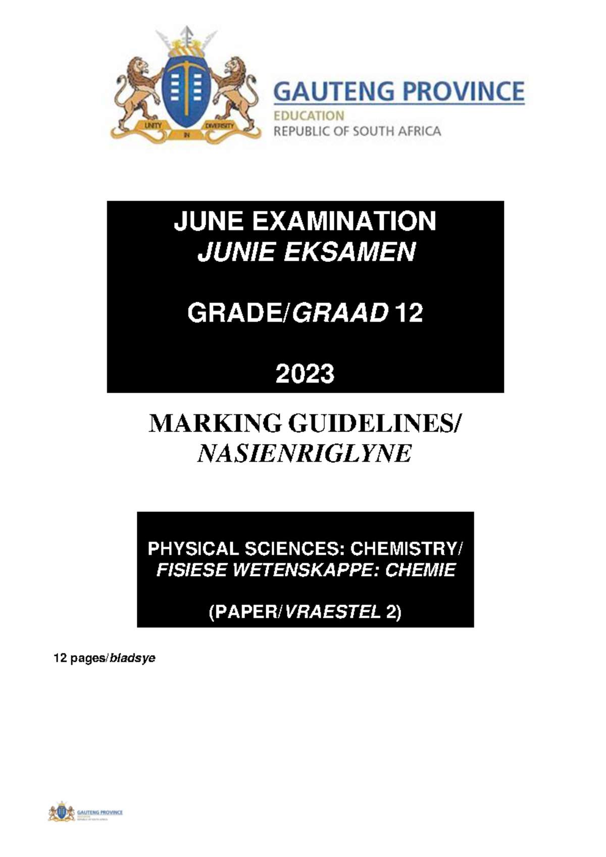 Physical science grade 12 p1 provincial examination 2023 - JUNE ...