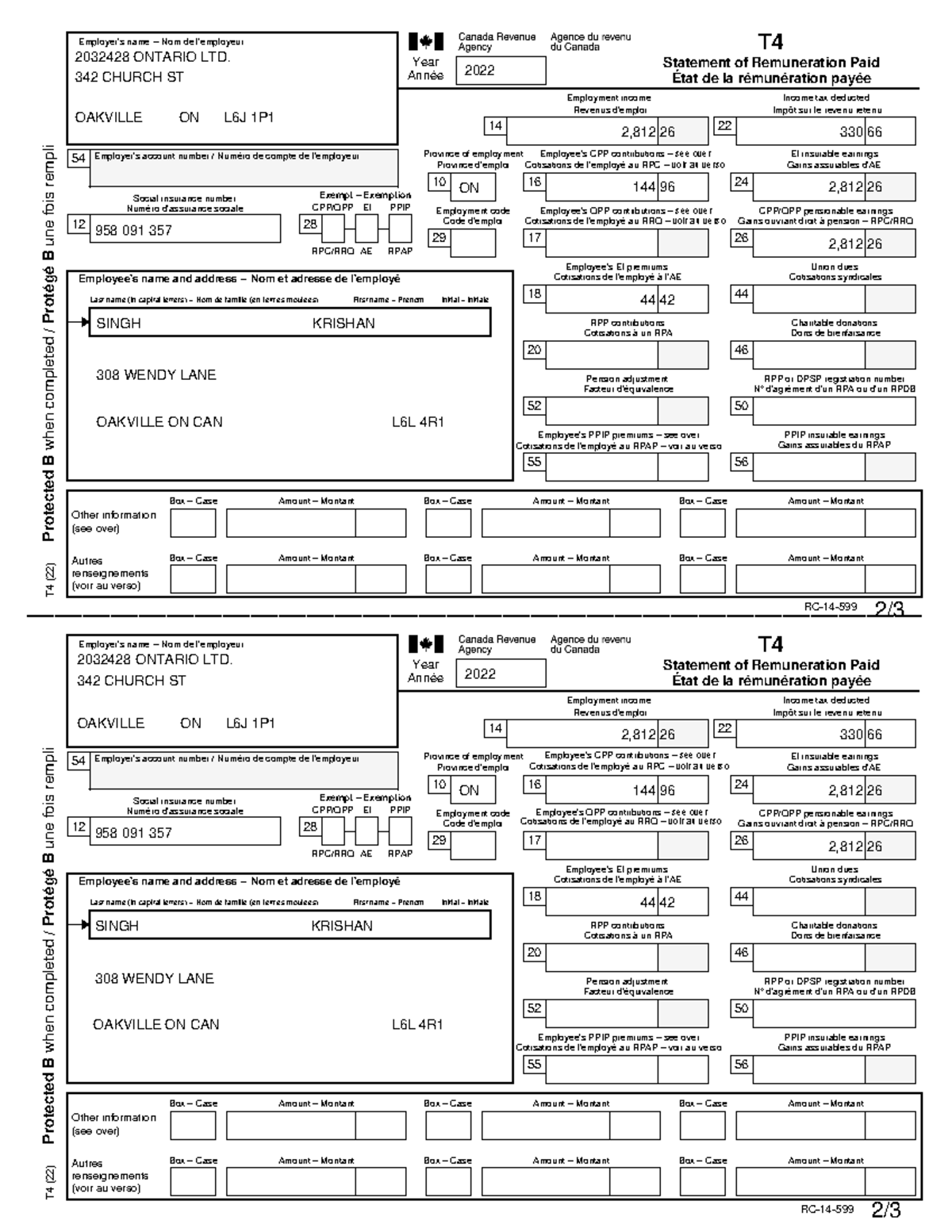 Krishan Singh T4 - ggffhj - T Statement of Remuneration Paid État de la ...