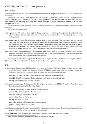 Homework 1 - CSE 158/258, Fall 2022: Homework 1 Instructions Please submit your solution by ...