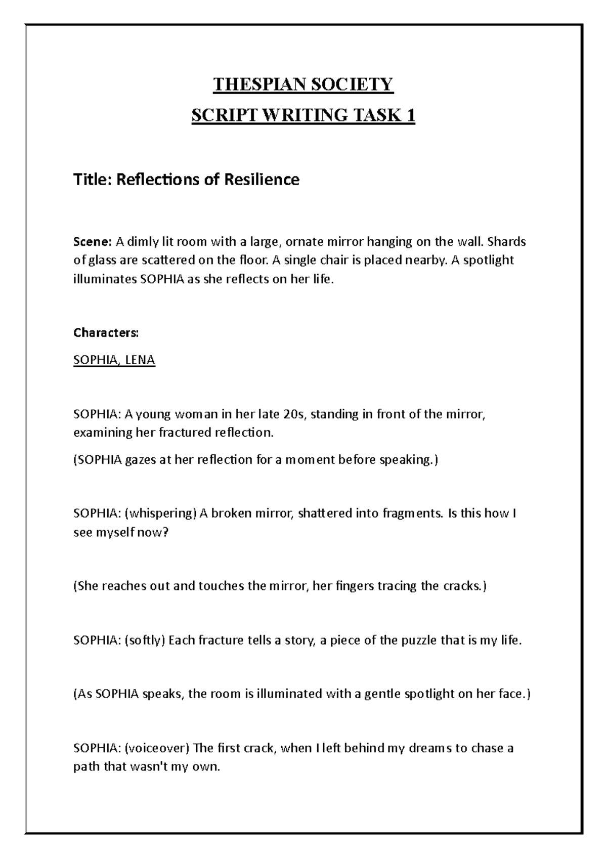 Thespian Society - THESPIAN SOCIETY SCRIPT WRITING TASK 1 Title ...