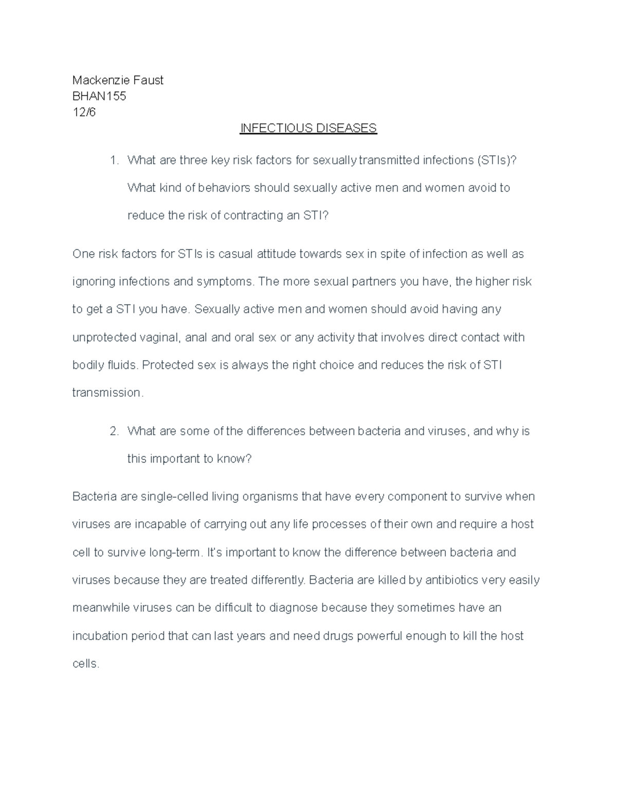 Infectious diseases - Mackenzie Faust BHAN 12/ INFECTIOUS DISEASES What ...