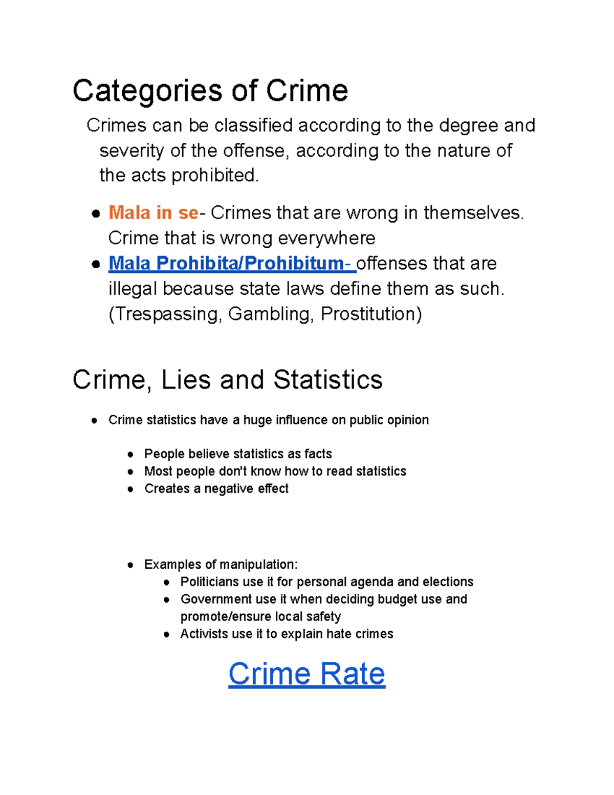 Criminal Justice Chapter 4 - Categories of Crime Crimes can be ...