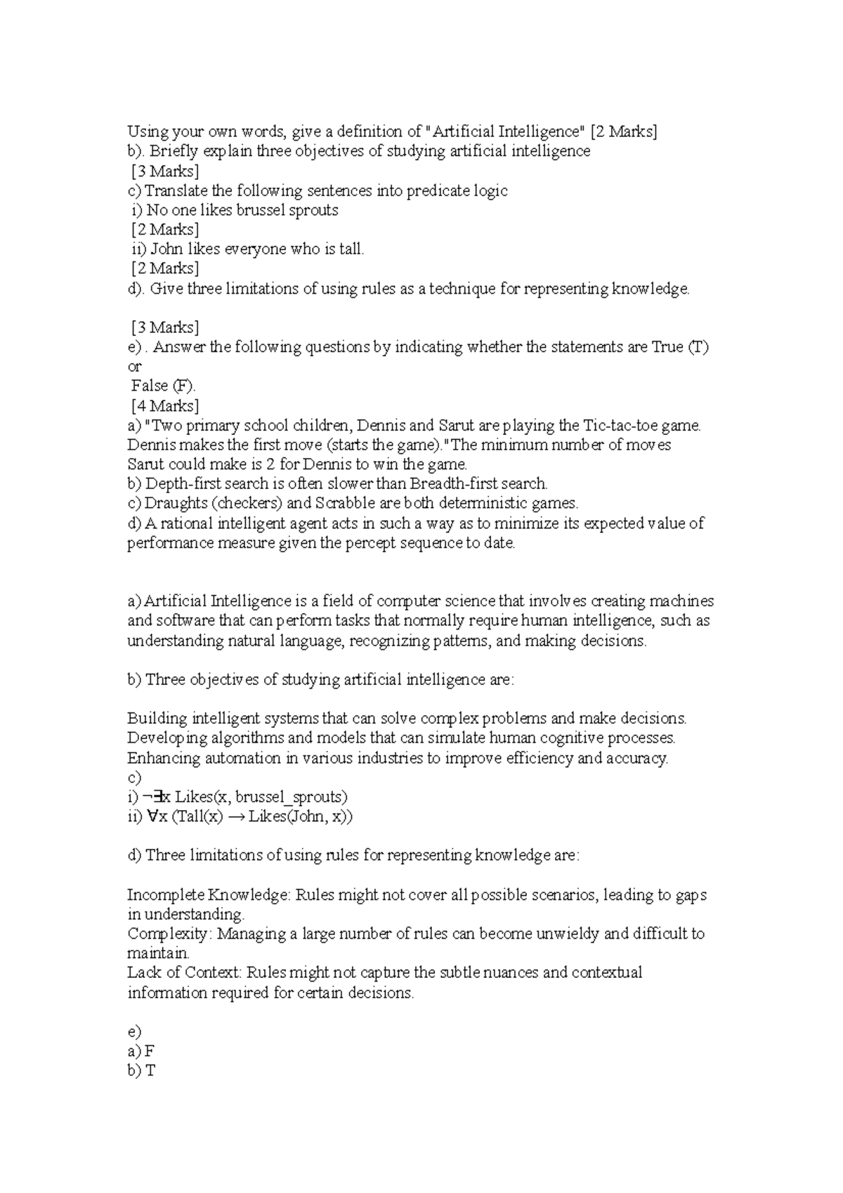 AI revision questions and answers pinciples of AI - Using your own ...