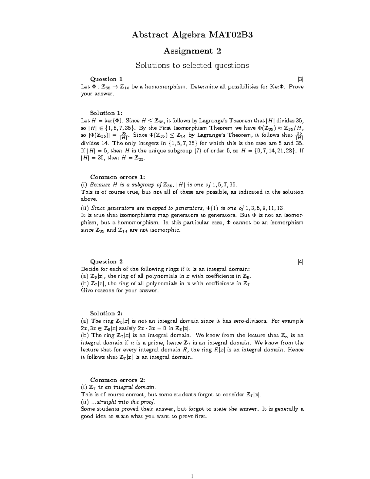 ASSIGNMENT 2 2018 - Abstract Algebra MAT02B Assignment 2 Solutions to ...