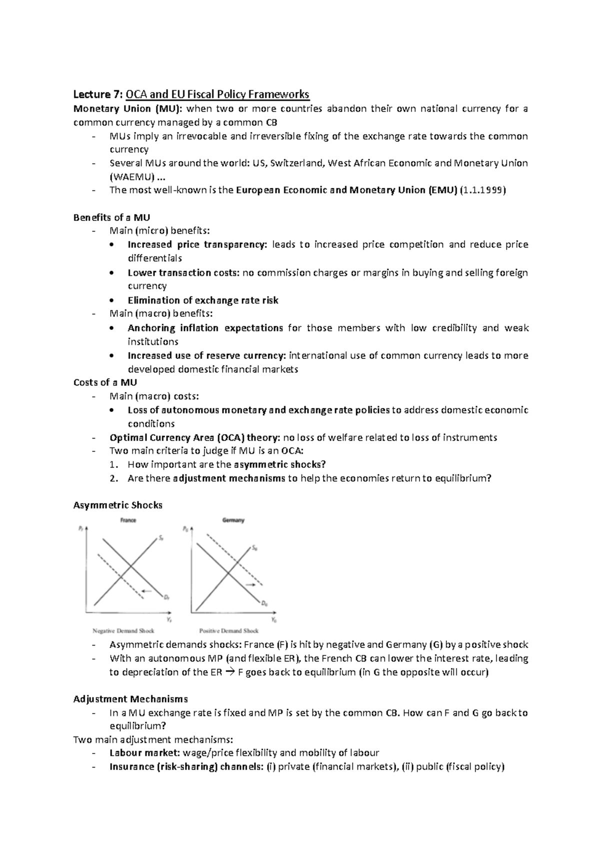 MFP lecture 7 - Warning: TT: undefined function: 32 Lecture 7: OCA and EU Fiscal Policy ...