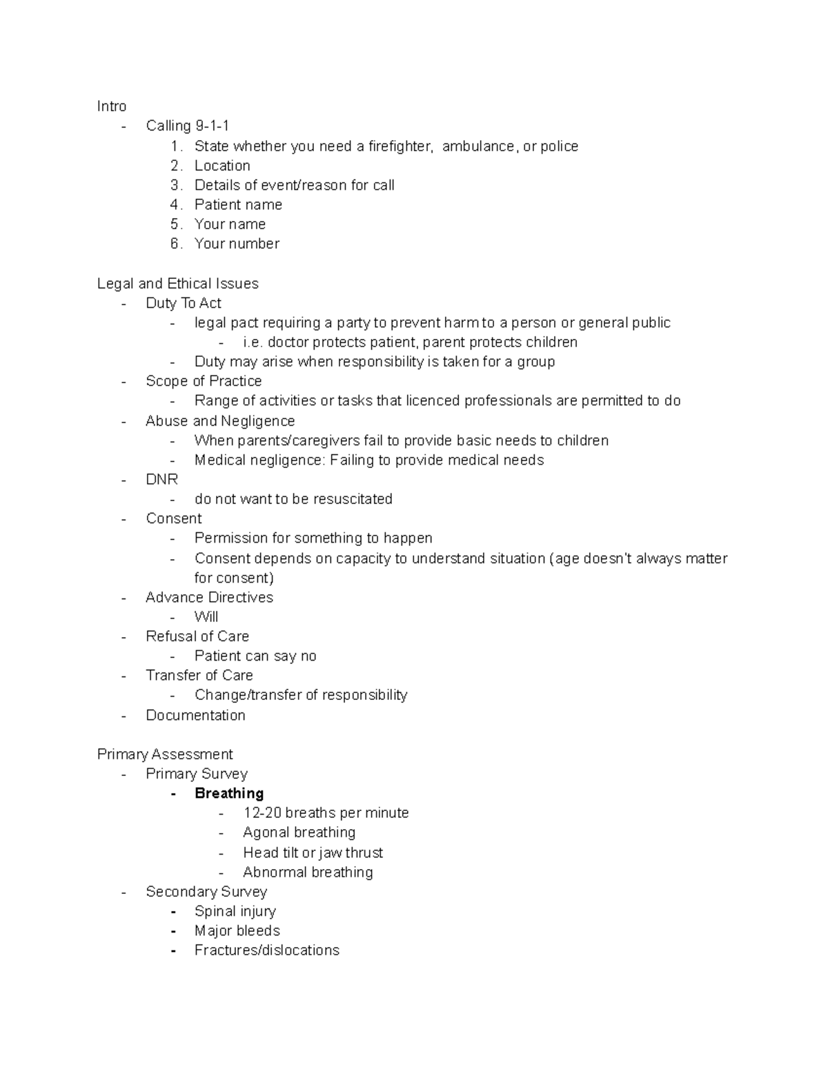 CPR Notes - Intro - Calling 9-1- 1. State whether you need a ...