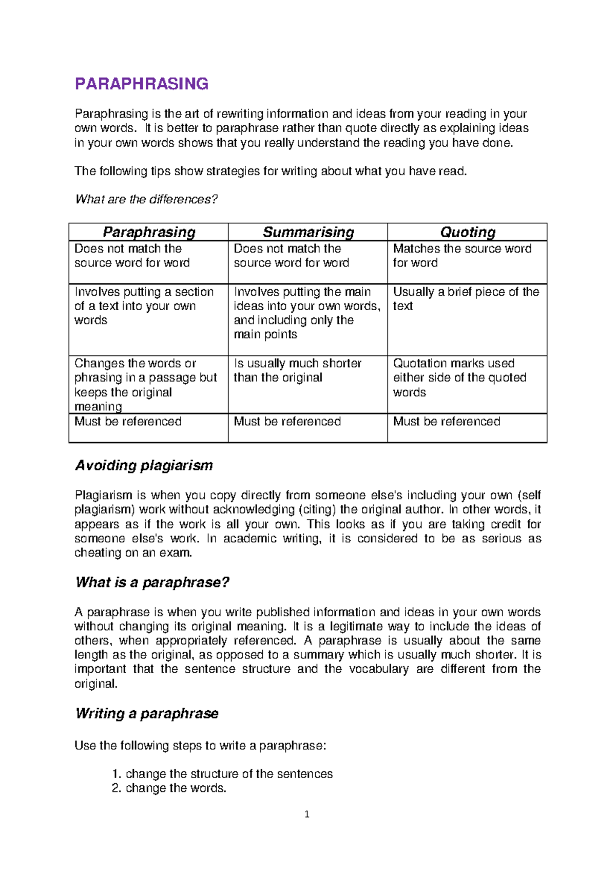 Paraphrasing-study-tips - PARAPHRASING Paraphrasing is the art of ...