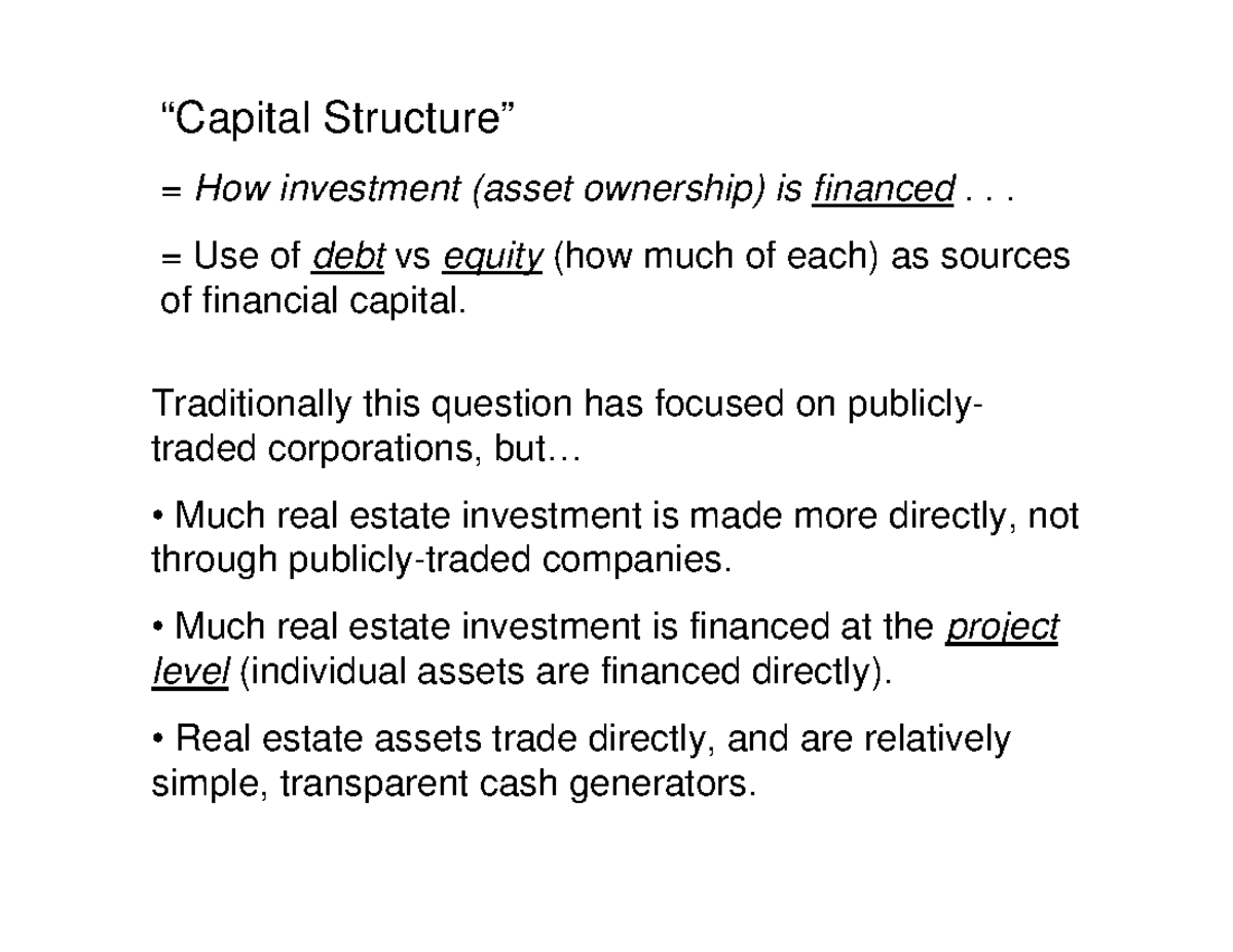 10 Capital structure debt vs equity - “Capital Structure” = How ...