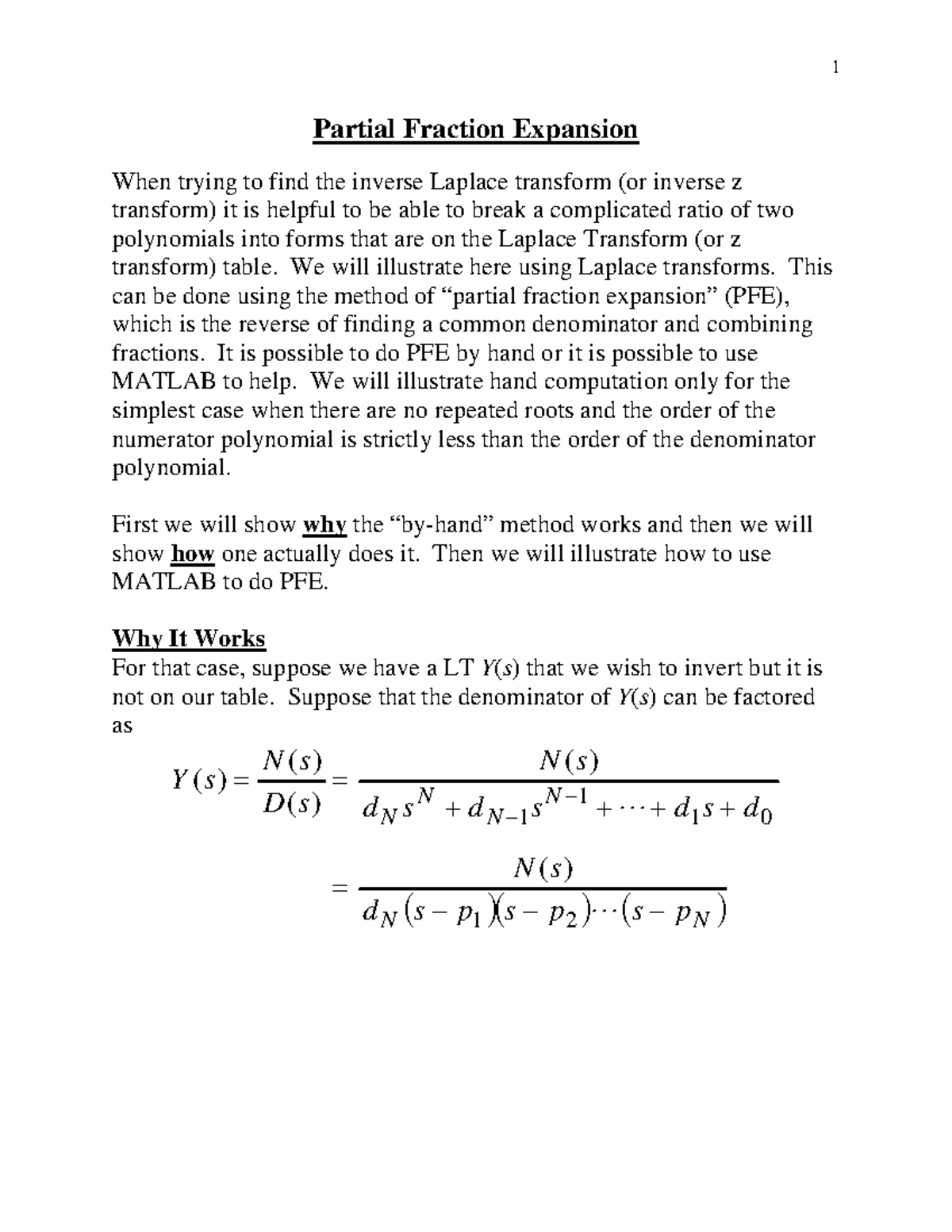 EECE 301 Note Set 28a Reading on Partial Fractions - Partial Fraction ...