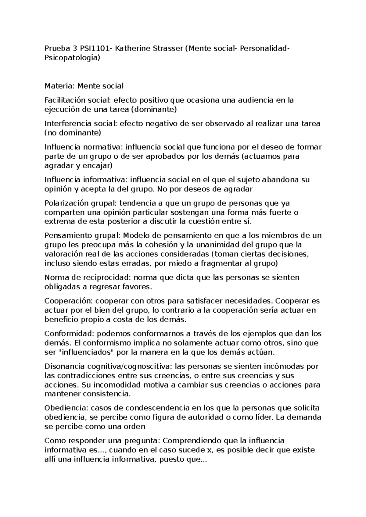 Resumen prueba 3 PSI1101 - Prueba 3 PSI1101- Katherine Strasser (Mente ...