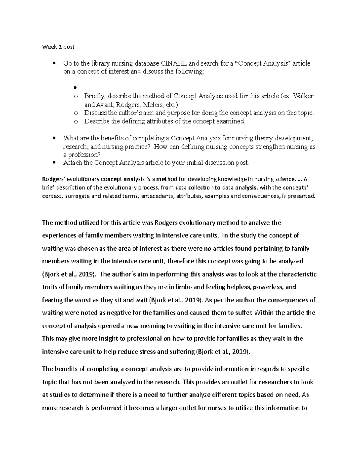 Week 2 post - Discussion posts - Week 2 post Go to the library nursing ...