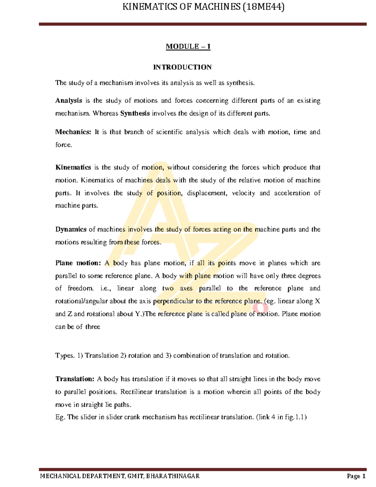 KOM Mod1@Az Documents.in - MODULE – 1 INTRODUCTION The study of a ...