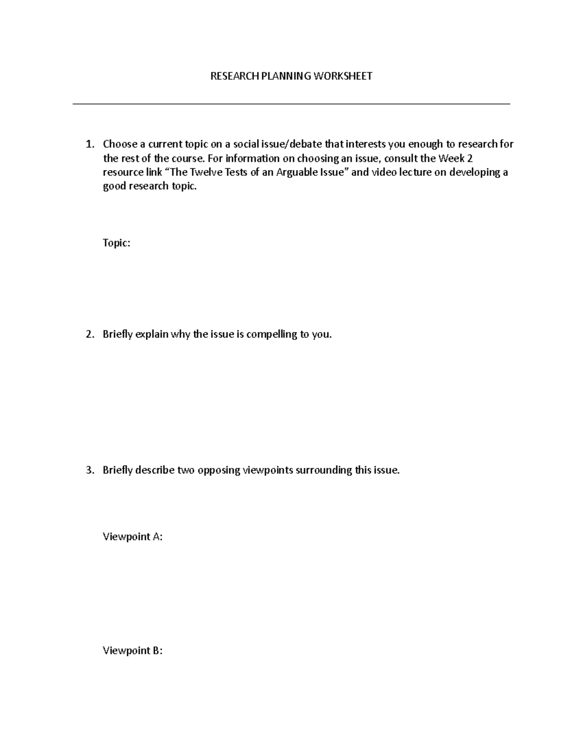 Research Planning Worksheet-1-1 - RESEARCH PLANNING WORKSHEET - Studocu