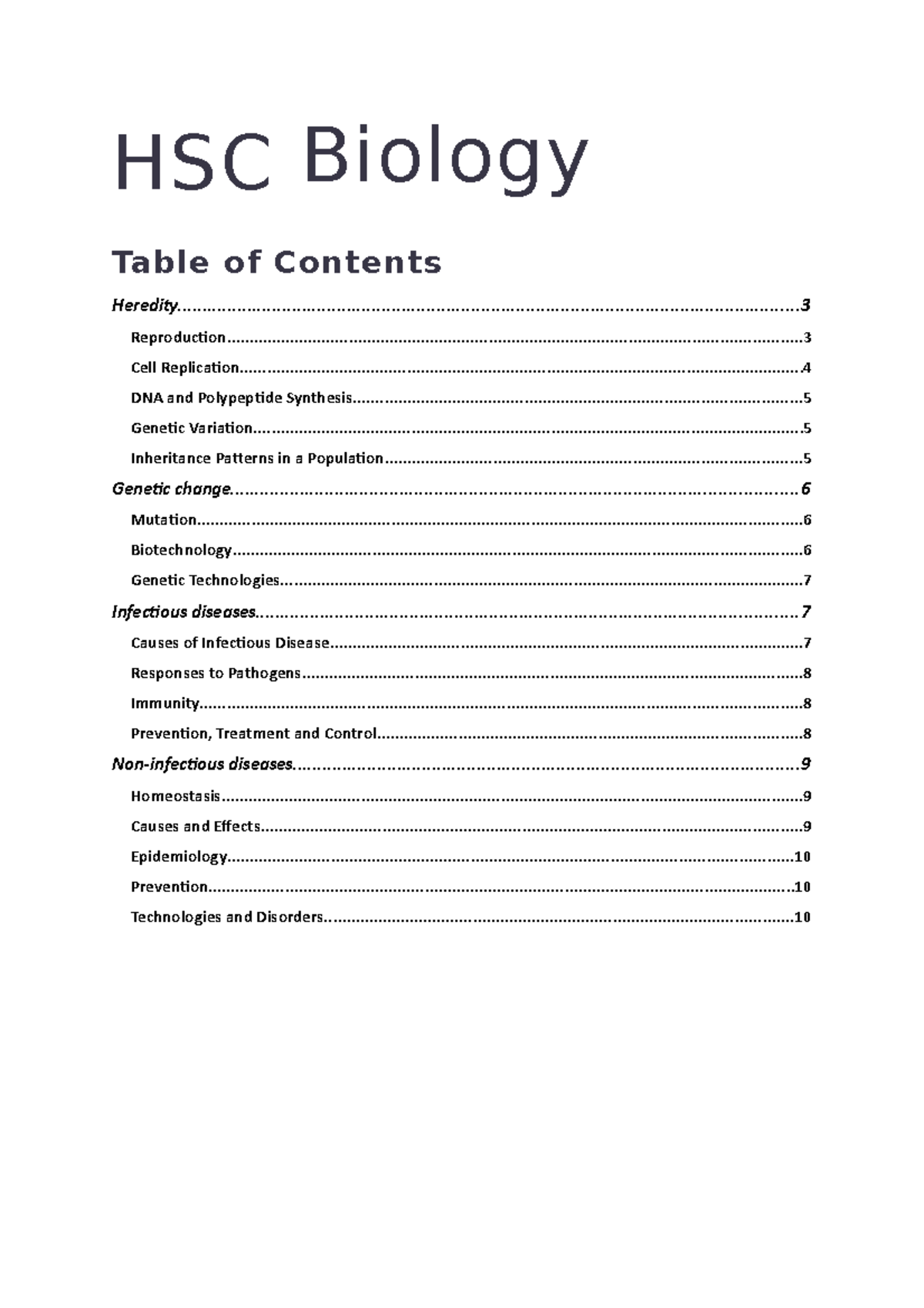 Hsc summary notes - HSC Biology - Studocu