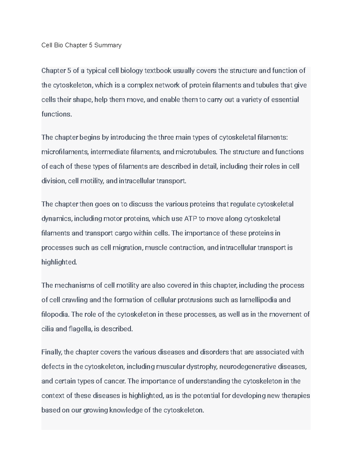 Cell Bio Chapter 5 Summary - Cell Bio Chapter 5 Summary Chapter 5 of a typical cell biology ...