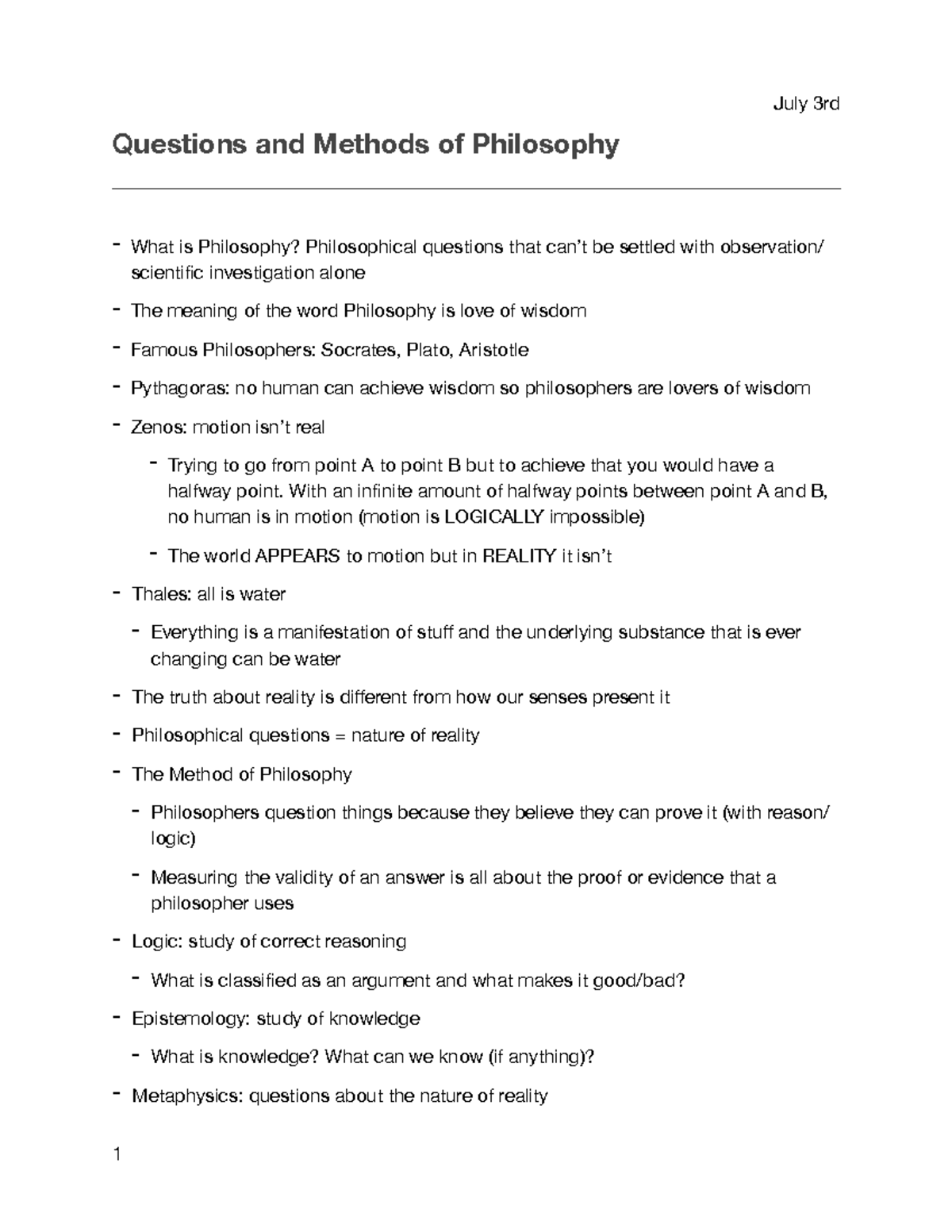 Questions and Methods of Philosophy - With an infinite amount of ...