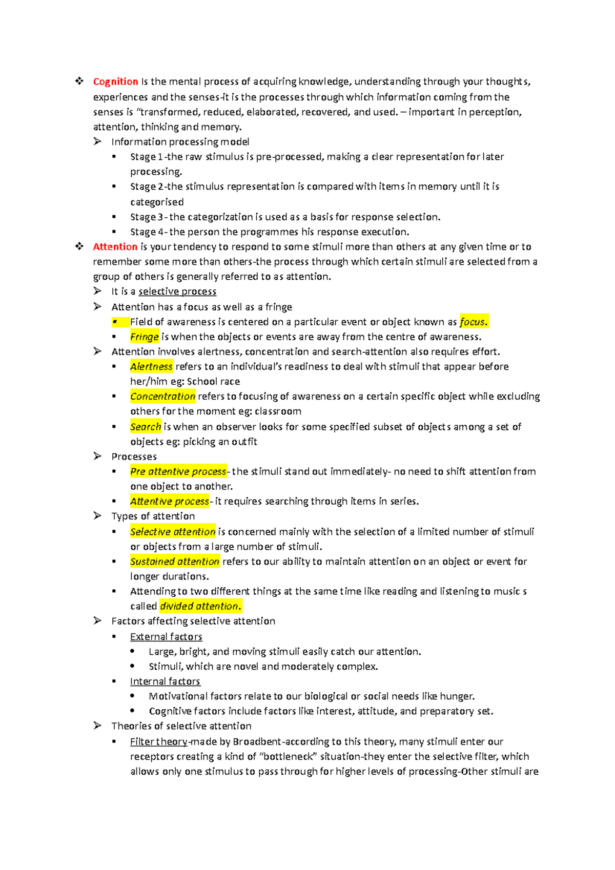 Cognitive processes - Notes for psychology - Cognition Is the mental ...