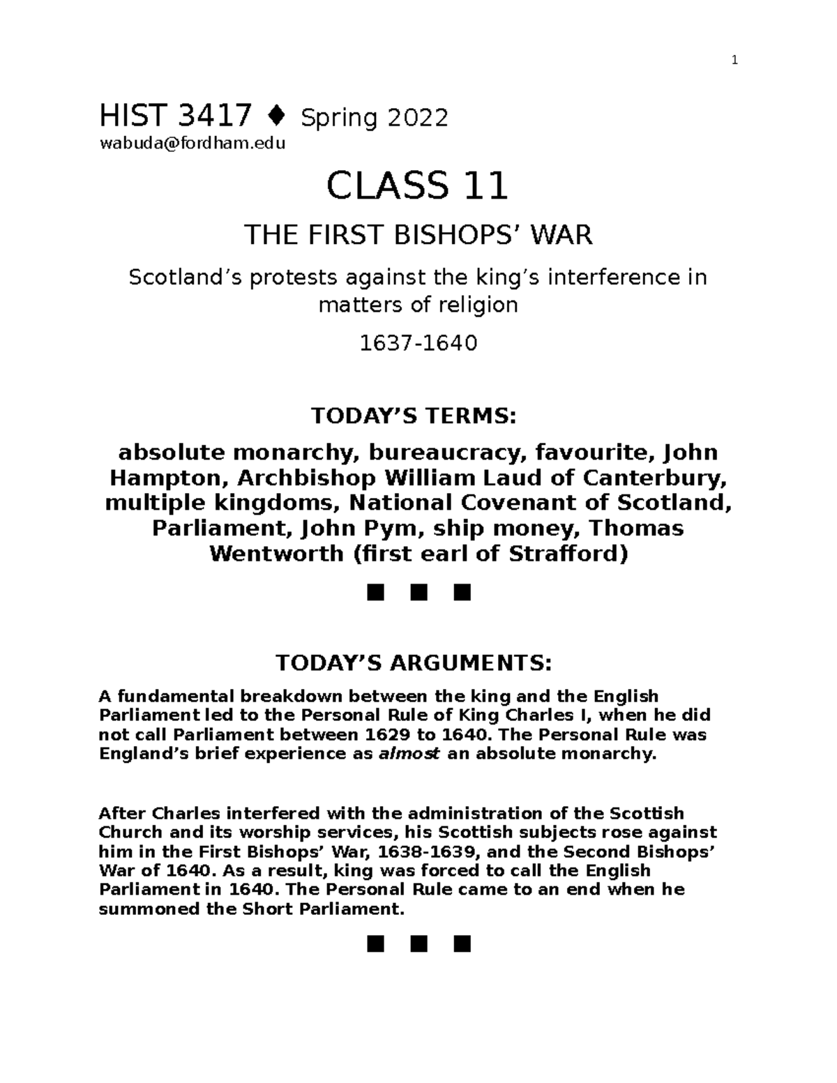 3417 First Bishops' War 2022 - HIST 3417 ♦ Spring 2022 wabuda@fordham ...