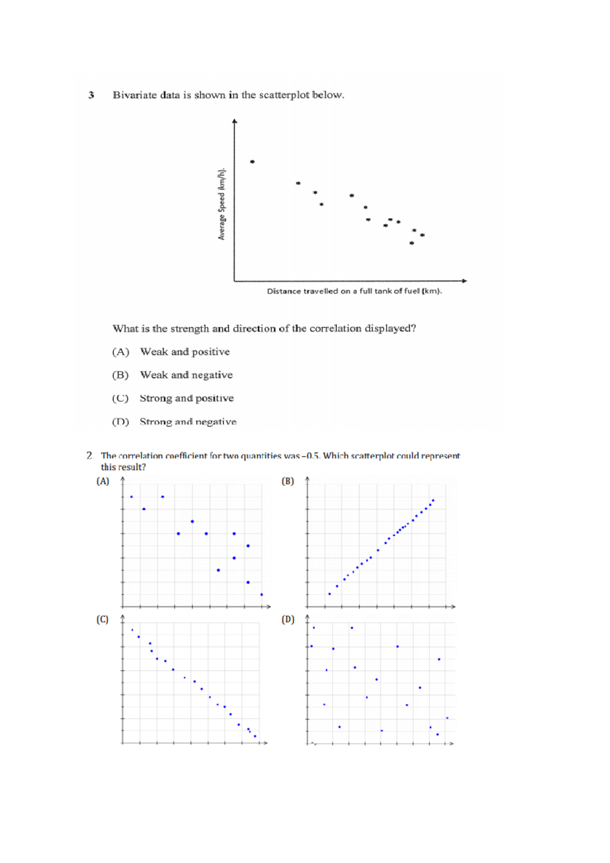 Bivariate Data quiz - maths - Studocu
