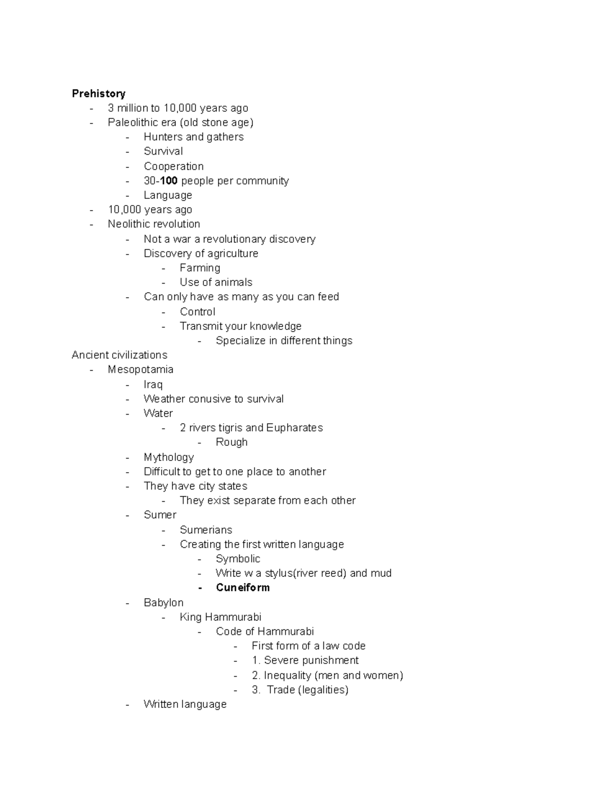 History 150 Notes - Prehistory - 3 million to 10,000 years ago ...