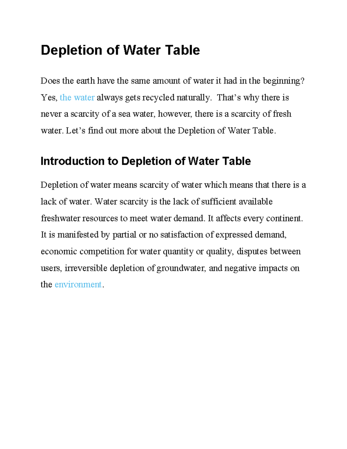 General Science 17 - Useful notes - Depletion of Water Table Does the ...