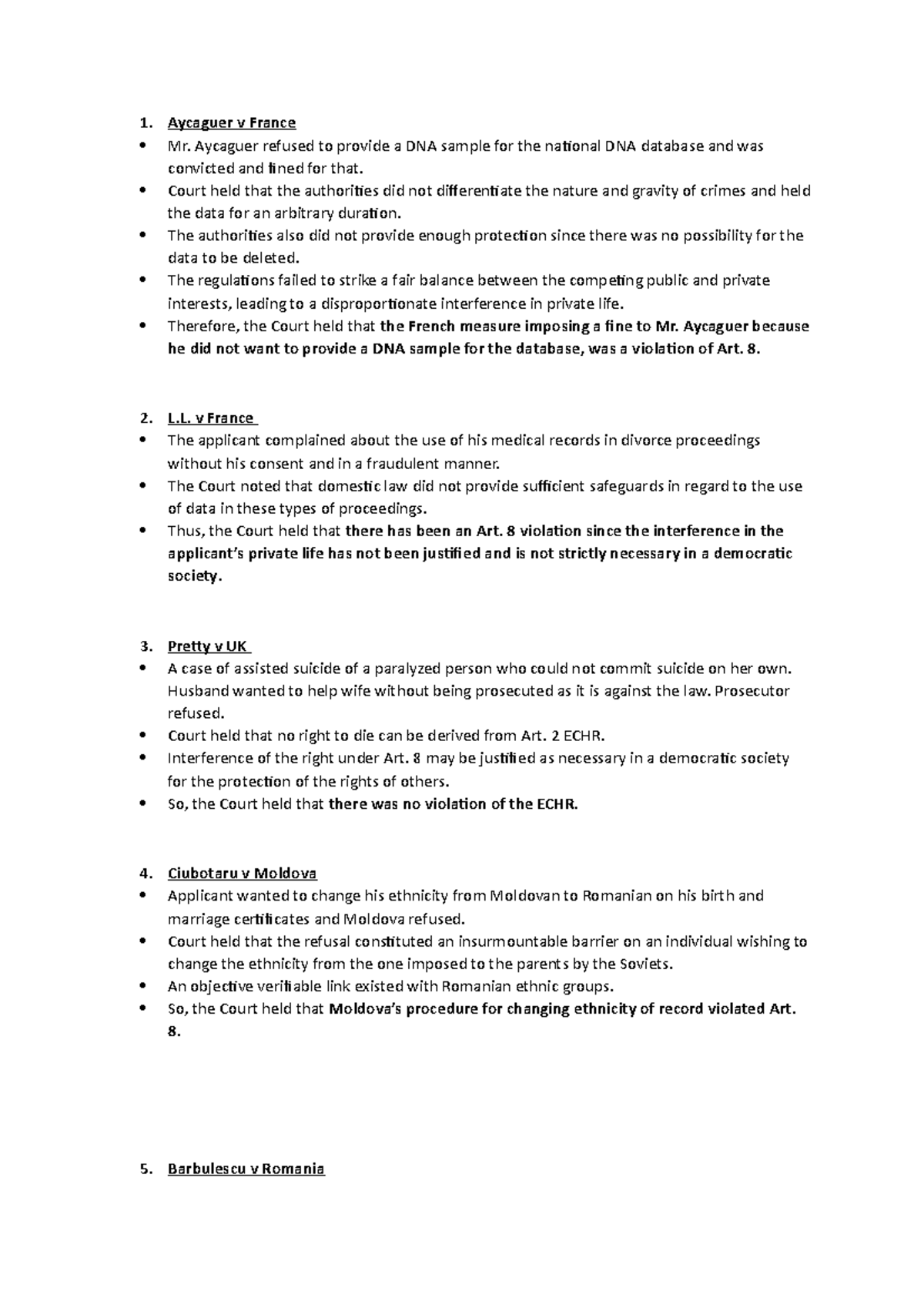 ECHR CASE LAW - Summary of the ECtHR Case Law - Aycaguer v France Mr ...
