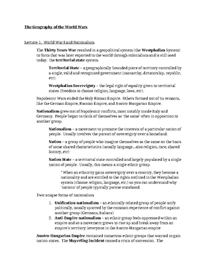 9 - Cold War - Lecture Notes. - The Geography of the Cold War Lecture 1 ...