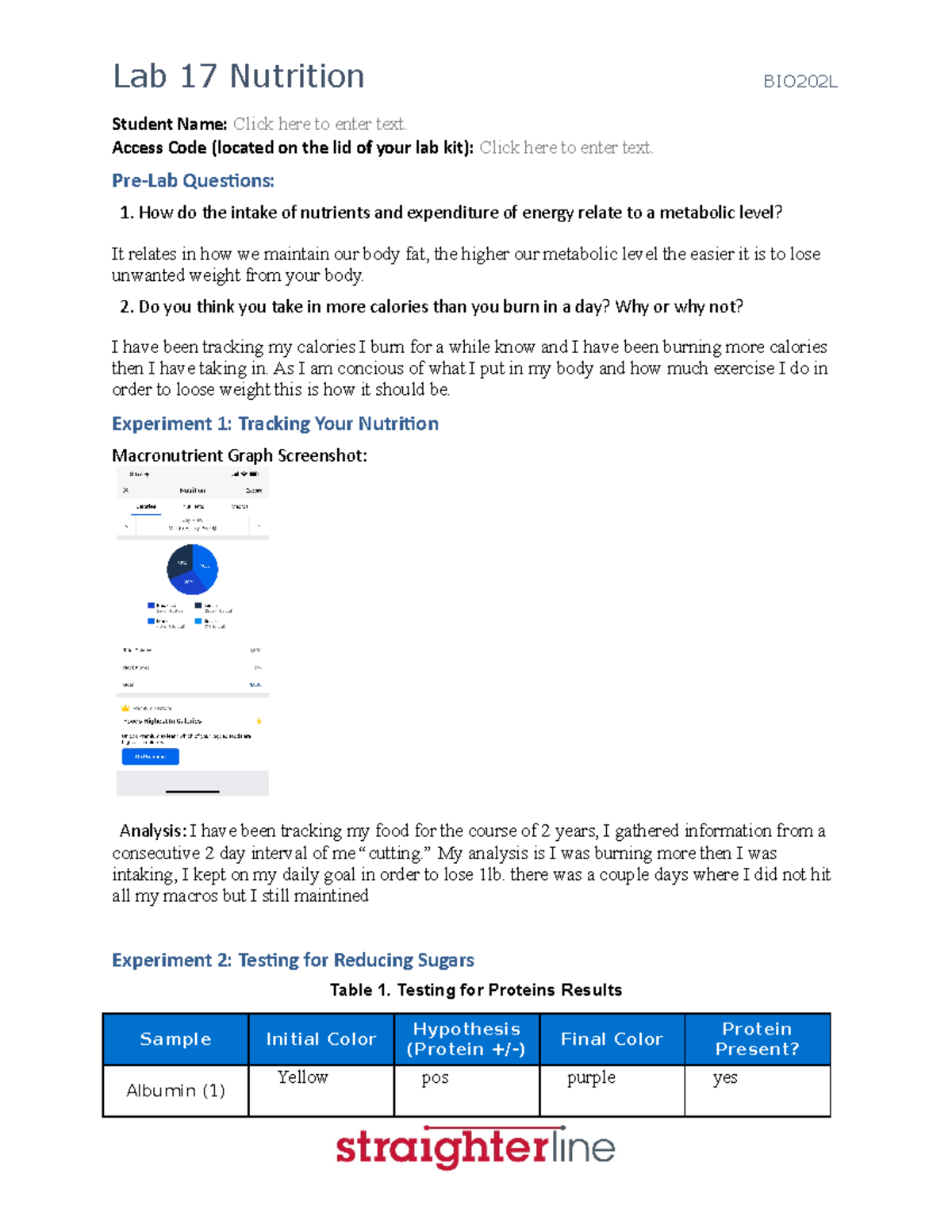 Lab 17 - Lab 17 with lecture 17 - Student Name: Click here to enter text. Access Code (located ...