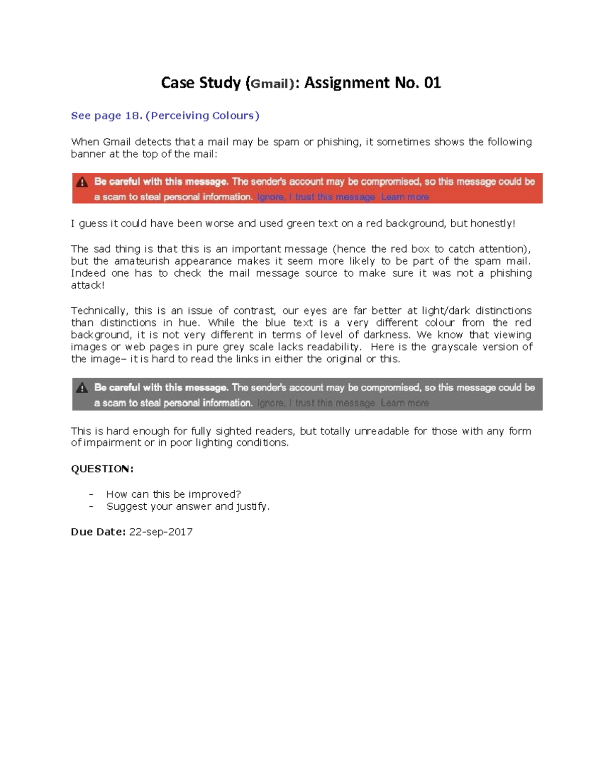 Assignment 1 HCI - Case Study (Gmail): Assignment No. 01 See page 18. (Perceiving Colours) When ...
