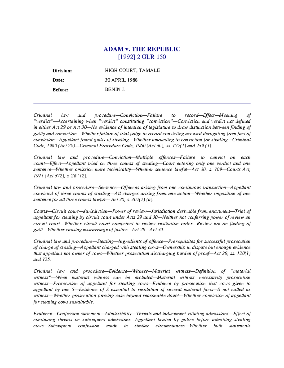 ADAM v. THE Republic - Case sdfdsf dfsdfsdf sdfsdfsf dsfsfsdf sdfsdf ...