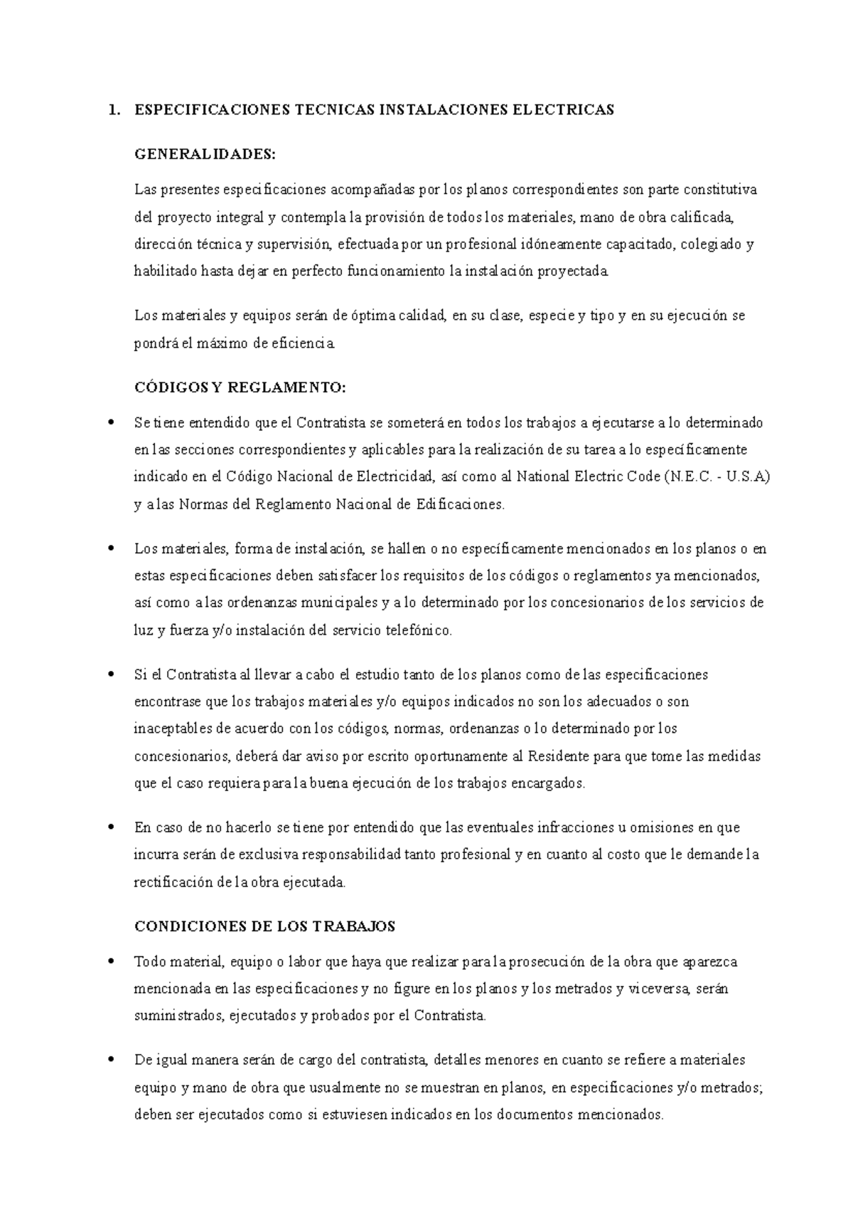 Especificaciones Tecnicas Instalaciones Electricas - 1. ESPECIFICACIONES TECNICAS INSTALACIONES ...