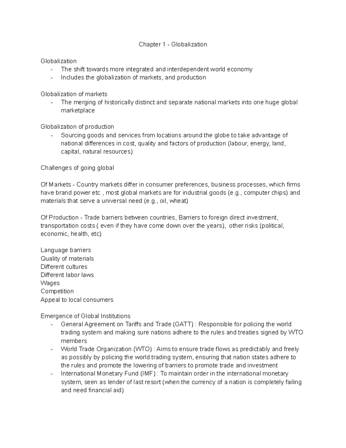 Chapter 1 globalization lecture and textbook notes - Chapter 1 ...