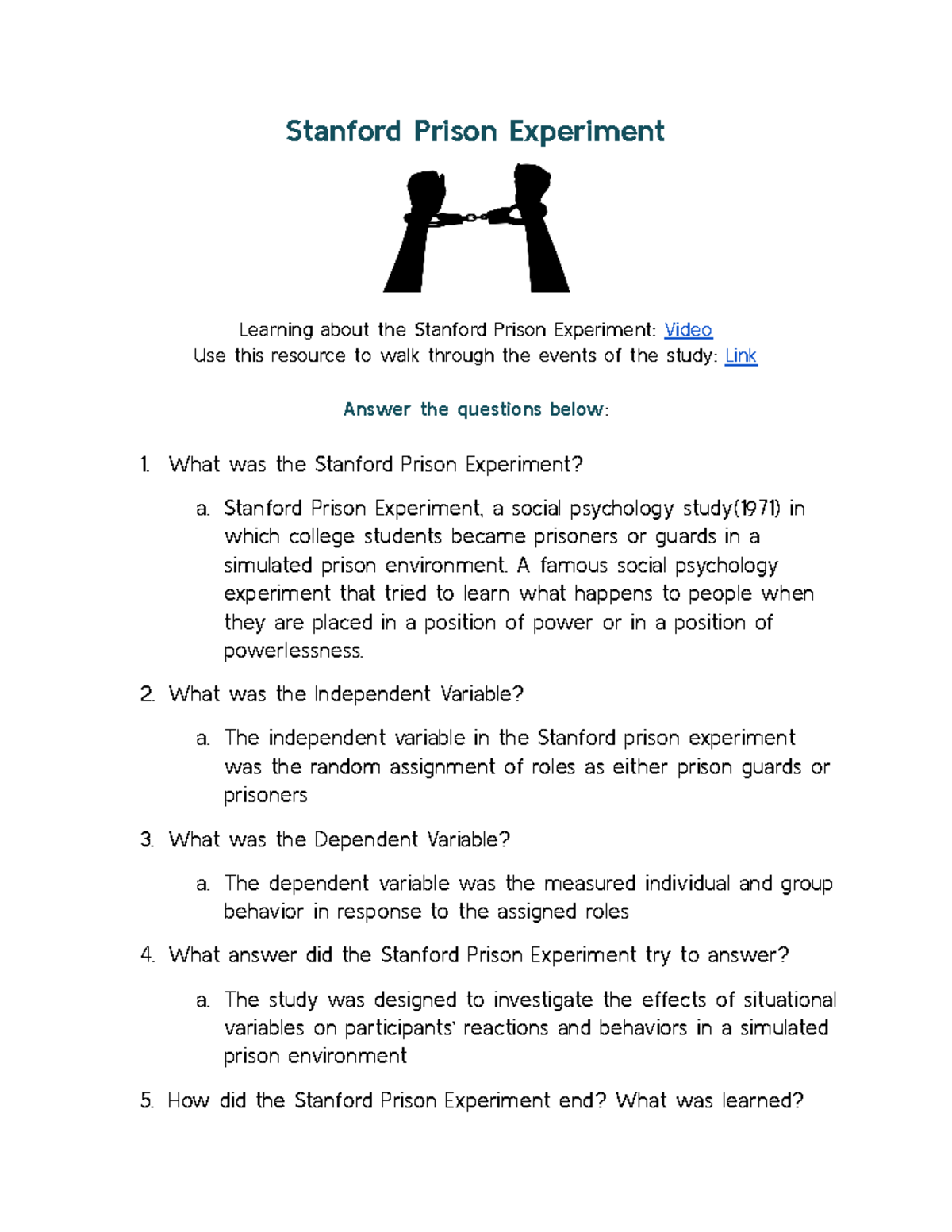 Stanford Prison Experiment Questions - Stanford Prison Experiment ...