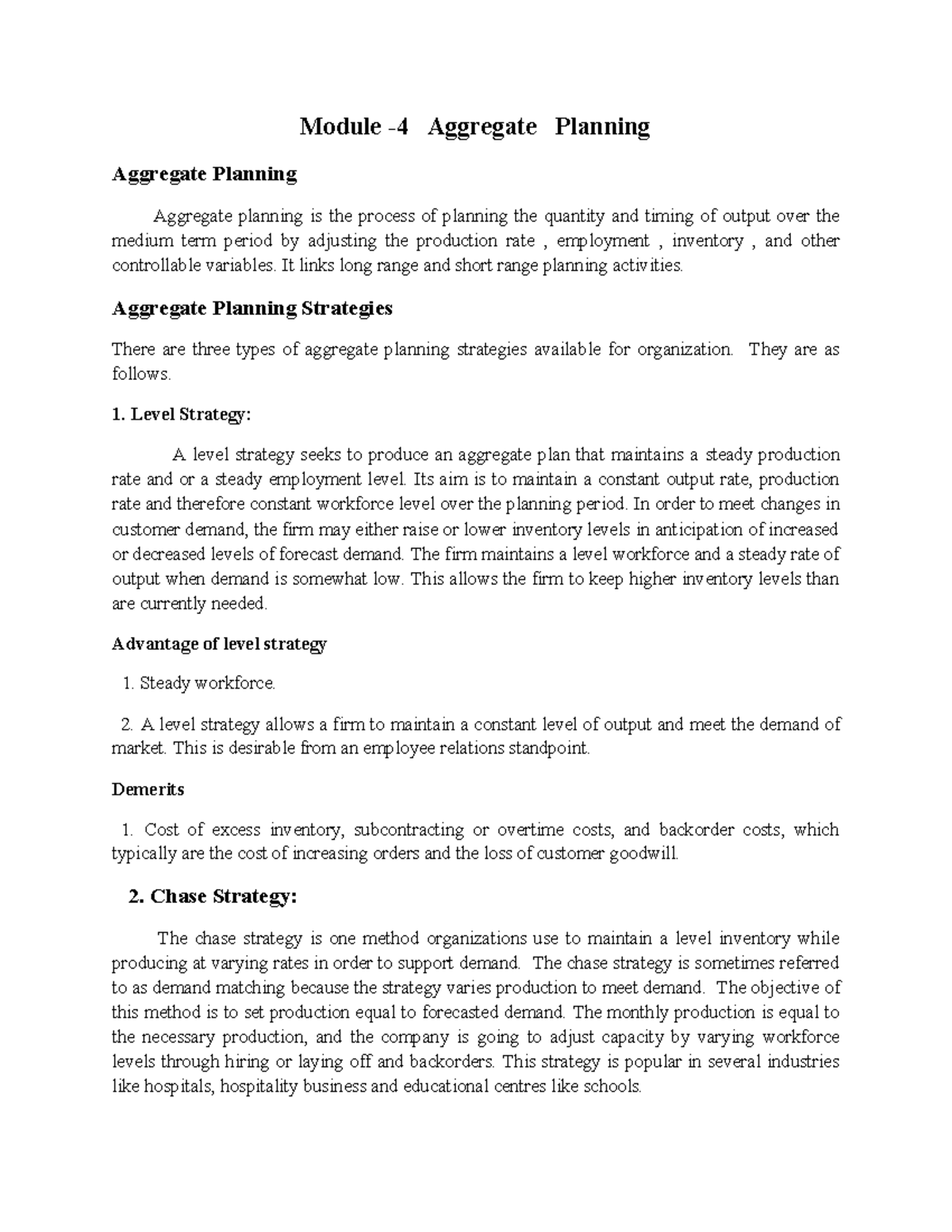 -Aggregate panning - Lecture notes of OM - Module -4 Aggregate Planning ...