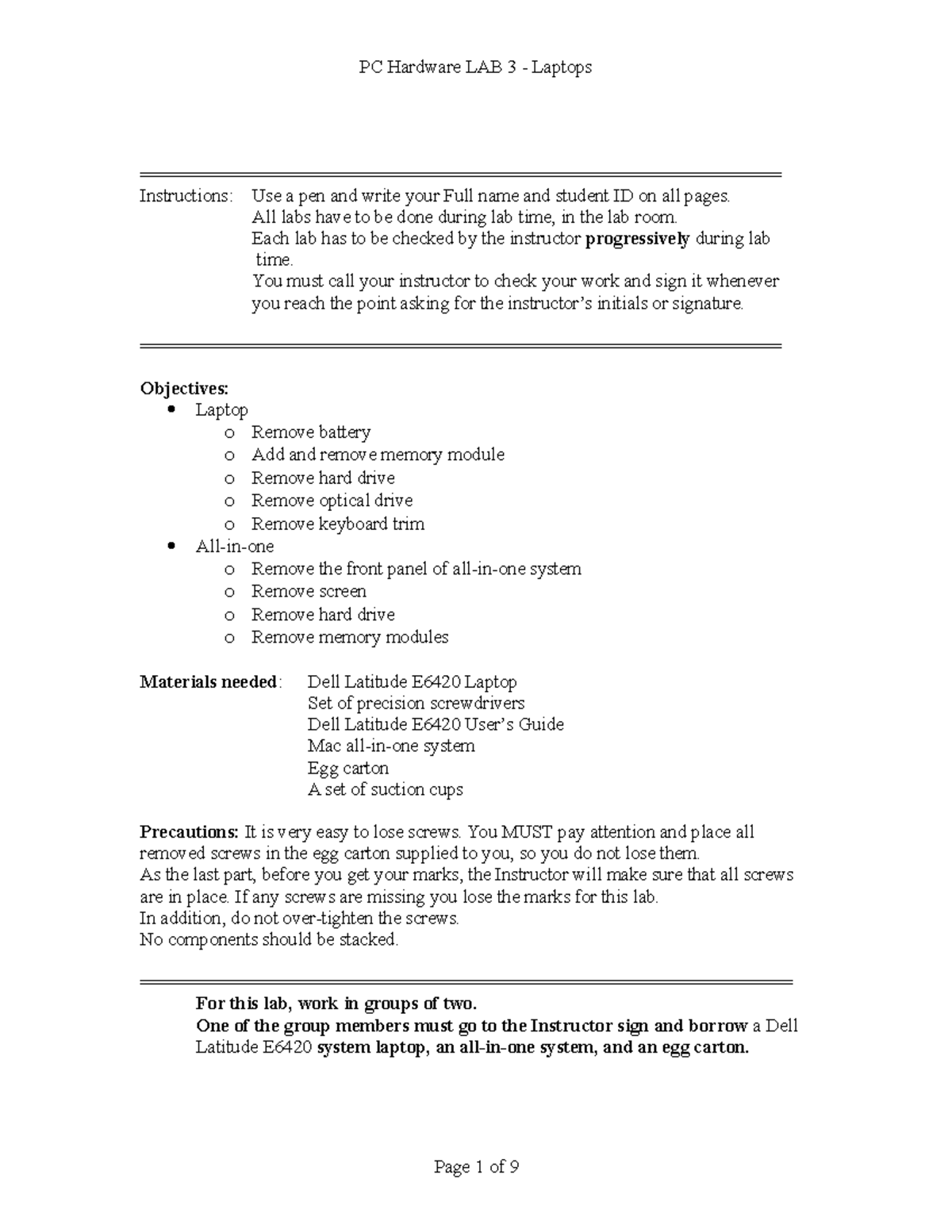 LAB 3 - Laptops and All-in-one