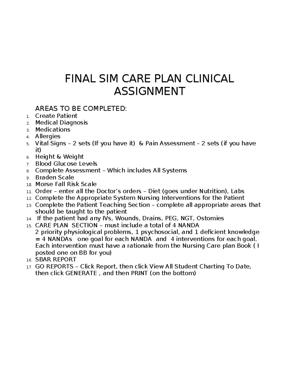 CARE PLAN Clinical Assignment - FINAL SIM CARE PLAN CLINICAL ASSIGNMENT ...