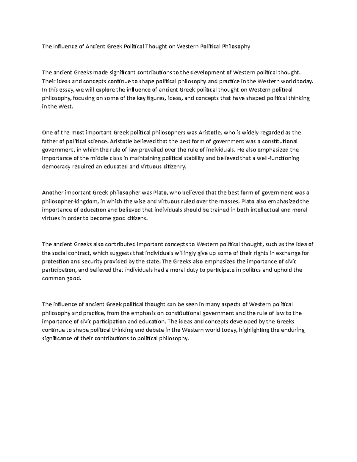 The Influence of Ancient Greek Political Thought on Western Political ...