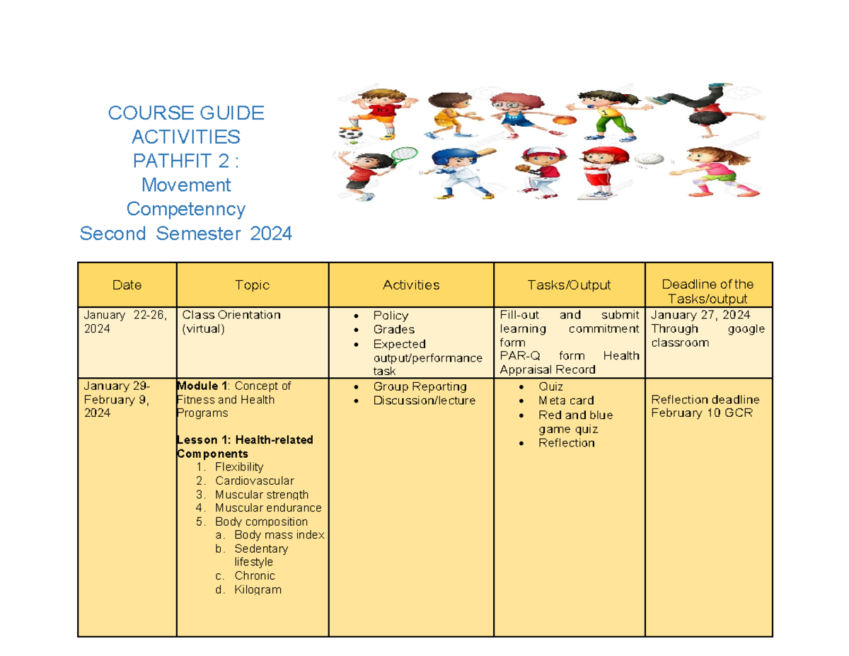 Activity Guide - COURSE GUIDE ACTIVITIES PATHFIT 2 : Movement ...