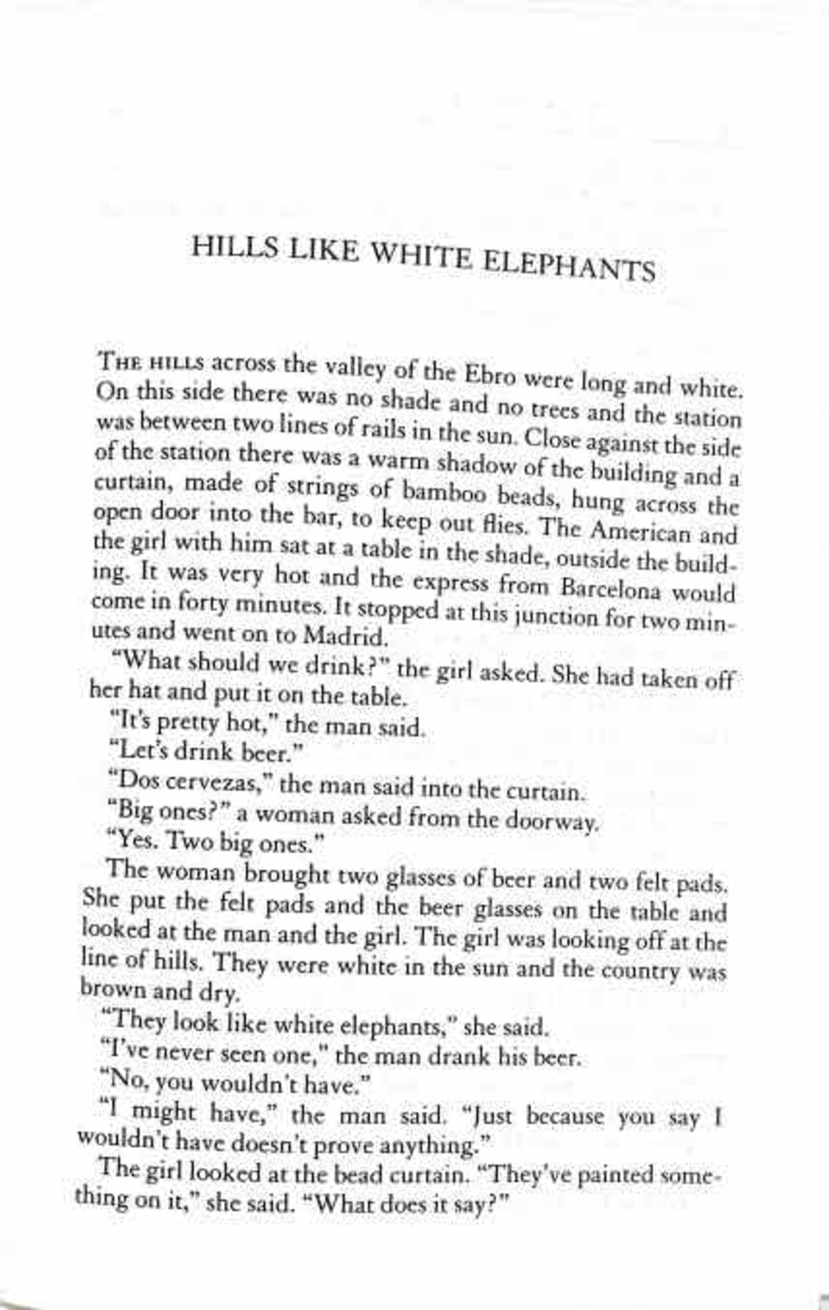 Hemingway Hills Like White Elephants - ENG 112 - Studocu