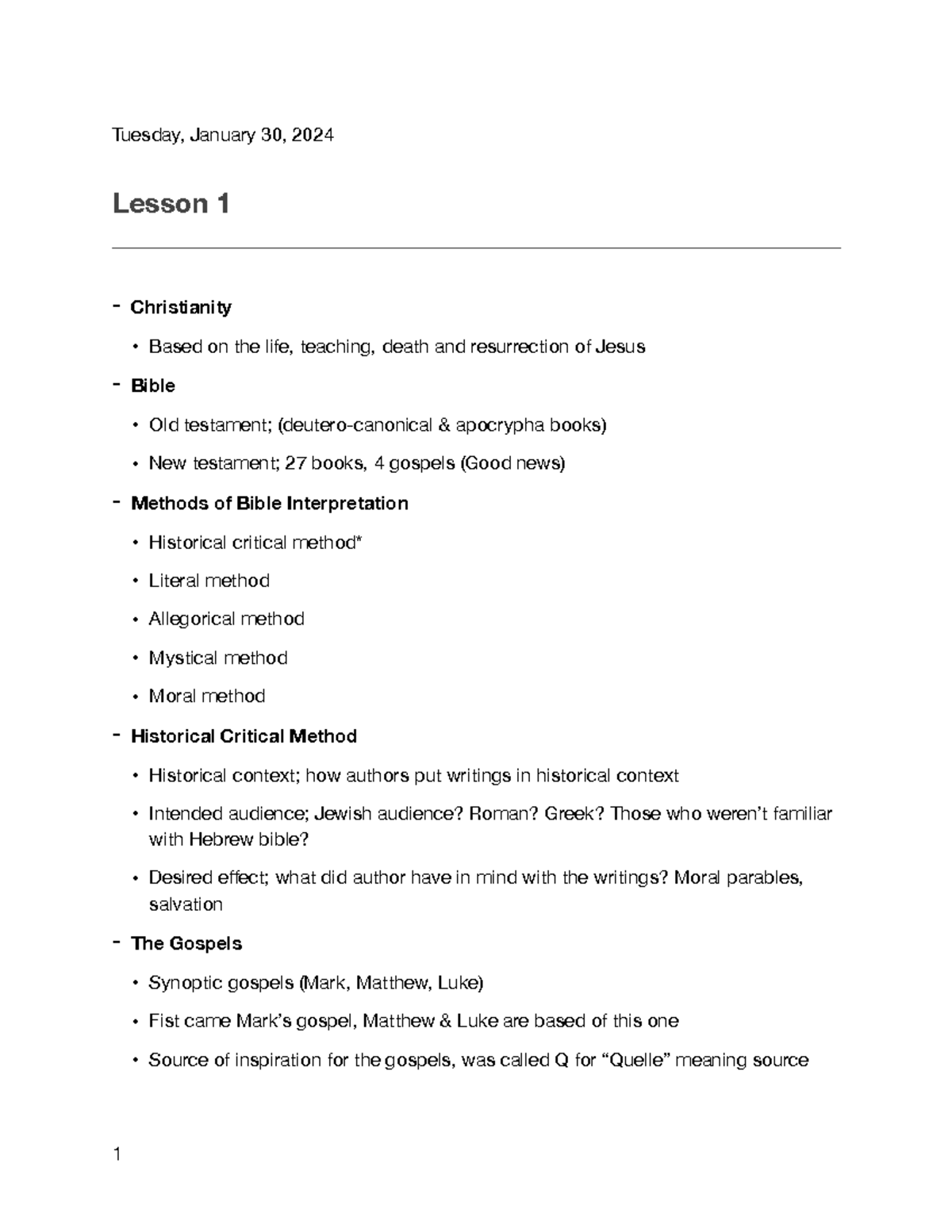 Lesson 1 - Tuesday, January 30, 2024 Lesson 1 - Christianity • Based on the life, teaching ...